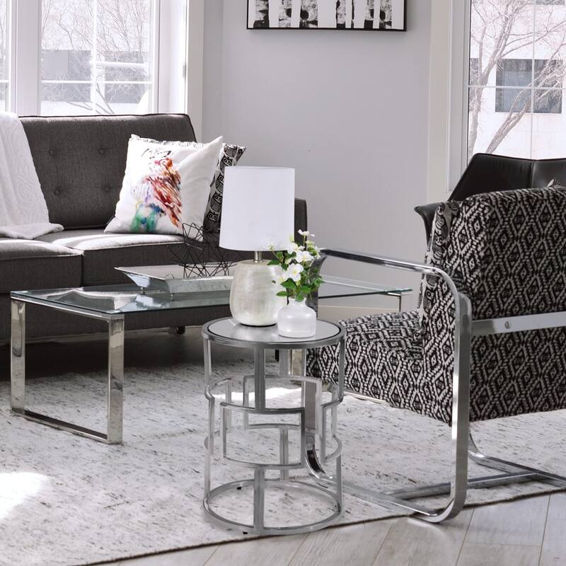 RRI Goods Silver Side Tables, Round Silver End Tables, Mirror Top ...